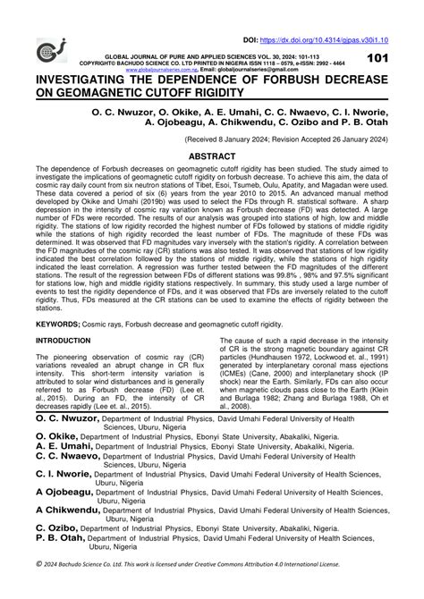 Pdf Investigating The Dependence Of Forbush Decrease On Geomagnetic