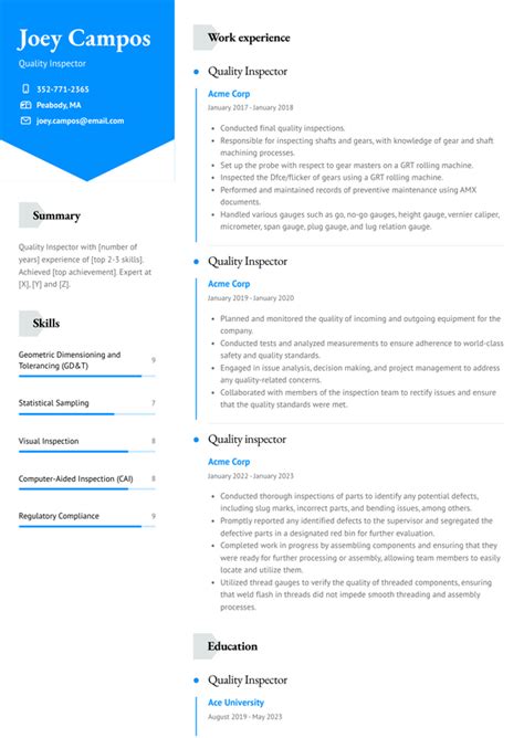 Quality Inspector Resume Examples And Templates