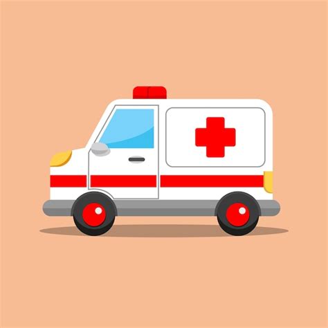 평면 디자인의 응급 구급차 프리미엄 벡터