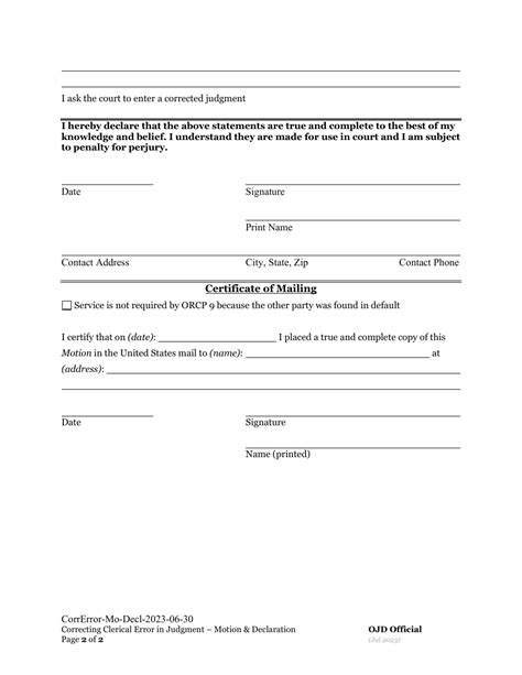 Oregon Motion To Correct Clerical Error In Judgment And Declaration In