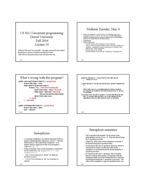 how to do mutual exclusion with binary semaphores lecture slides cs 361 docsity