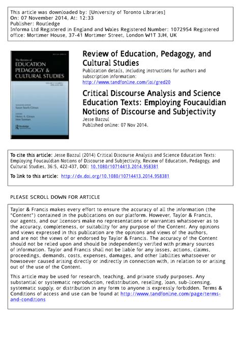 Pdf Critical Discourse Analysis And Science Education Texts Employing Foucauldian Notions Of