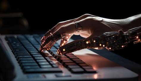 Premium Ai Image Robotic Hand Pressing A Keyboard On A Laptop