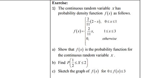 Exercise The Continuous Random Variable StudyX