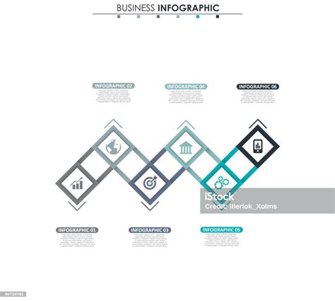 비즈니스 데이터 차트입니다 그래프 6 단계 전략 옵션 부품 또는 프로세스 다이어그램의 추상 요소 프레 젠 테이 션에 대 한 벡터