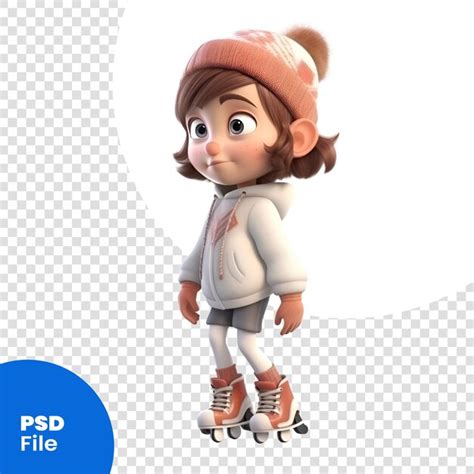 3d цифровой рендеринг милой мультяшной девушки с коньками Psd шаблон Премиум Psd Файл