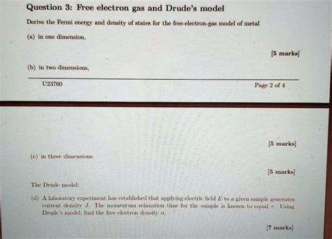 Solved Question 3 Free Electron Gas And Drudes Model Derive The