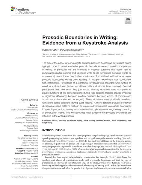 Pdf Prosodic Boundaries In Writing Evidence From A Keystroke Analysis