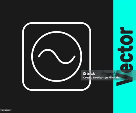 흰색 선 Ac 전압 소스 기호 아이콘은 검은색 배경에 분리되어 있습니다 교류 전류 기호입니다 벡터 개념에 대한 스톡 벡터 아트