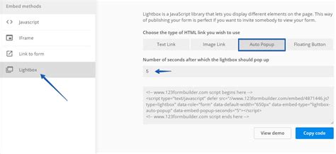 auto pop up form in lightbox after set time 123formbuilder