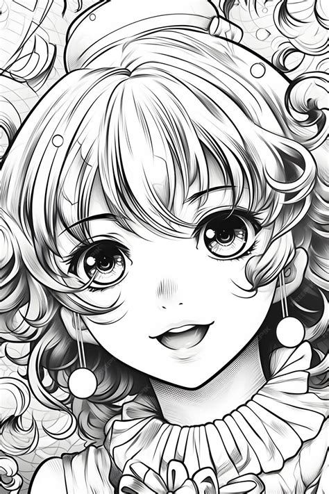 Beaufitul Anime Girl Coloring Page Black And White Premium Ai
