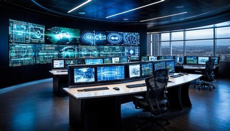 Premium Photo Futuristic Network Security Operation Center With