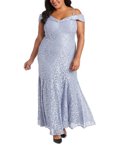 R And M Richards Plus Size Off The Shoulder Lace Gown Macys
