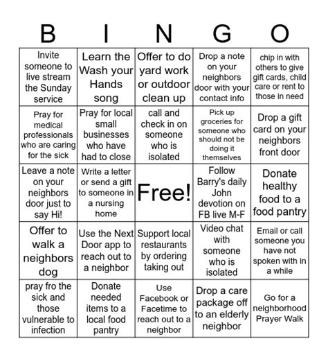 Neighborhood Bingo Card