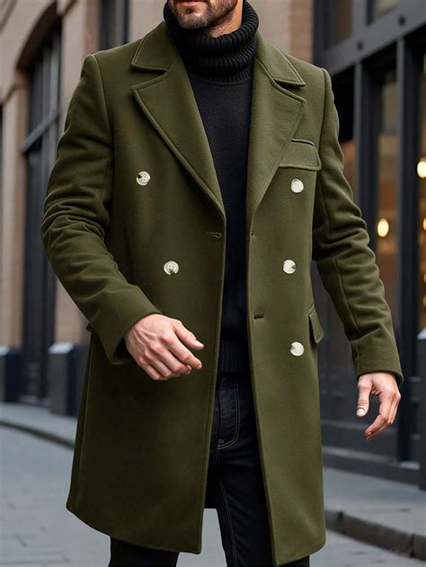 معطف أنيق للرجال للخريفالشتاء بلون أحادي مزدوج الصدر In 2025 Double