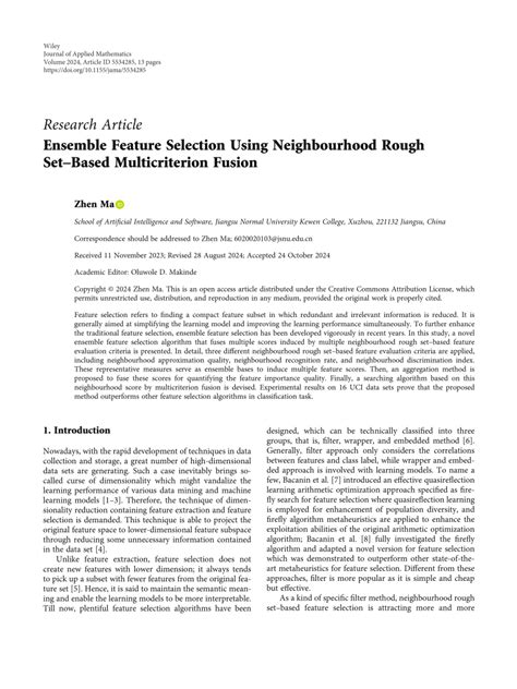 Pdf Ensemble Feature Selection Using Neighbourhood Rough Setbased Multicriterion Fusion
