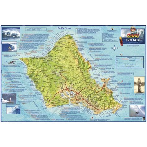 Oahu Hawaii Surf Guide Wall Map Stanfords