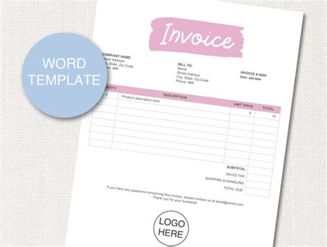 Invoice Template Word Invoice Template For Small Business Etsy