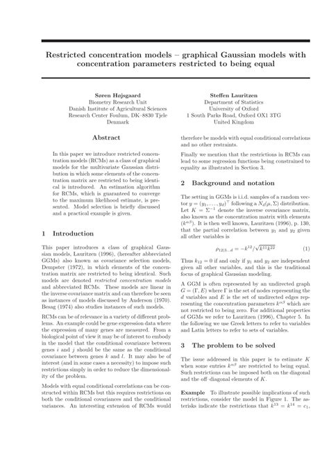 Pdf Restricted Concentration Models Graphical Gaussian Models With Concentration Parameters