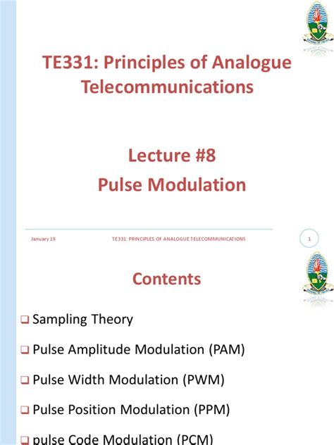 Te331 Lecture 8 Pulse Modulation Pdf Sampling Signal Processing