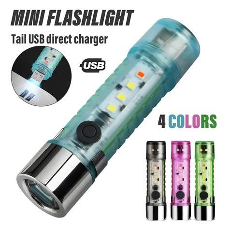 Super Bright Mini Led Flashlight 4 Colors With Tail Usb Charging Head