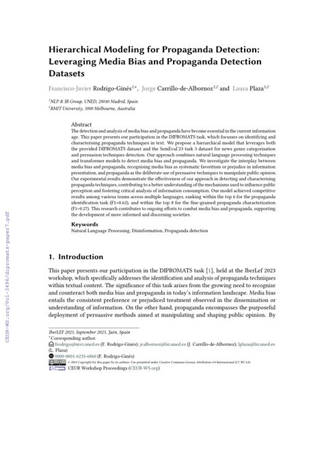 Pdf Hierarchical Modeling For Propaganda Detection Leveraging Media