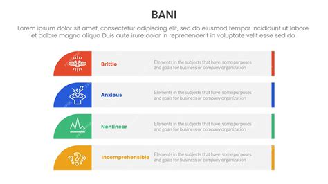 바니 월드 프레임워크 인포그래픽 슬라이드 프레젠테이션을 위한 긴 직사각형 상자 수직 스택을 가진 4점 스테이지 템플릿