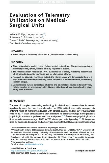 Pdf Evaluation Of Telemetry Utilization On Medical Surgical Units