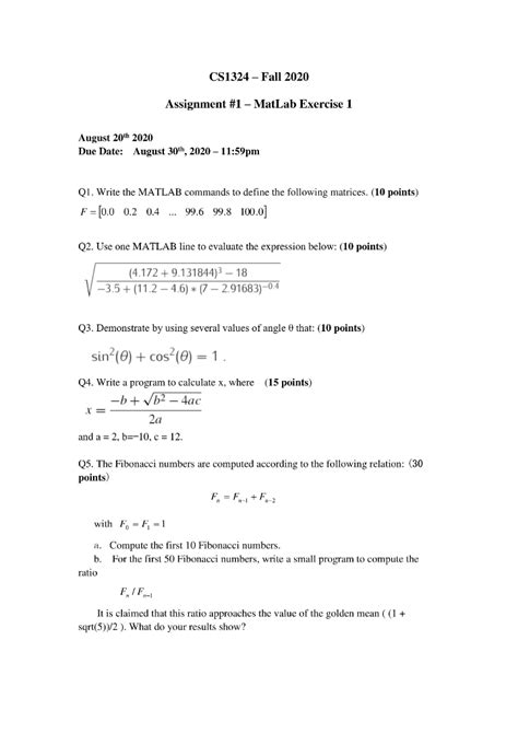Solved Cs1324 Fall 2020 Assignment 1 Matlab Exercise 1