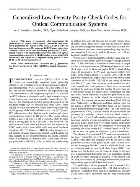pdf generalized low density parity check codes for optical