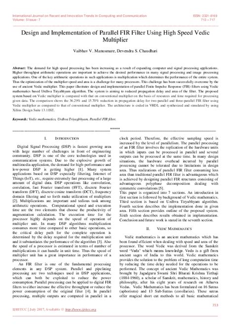 Pdf Design And Implementation Of Parallel Fir Filter Using High Speed