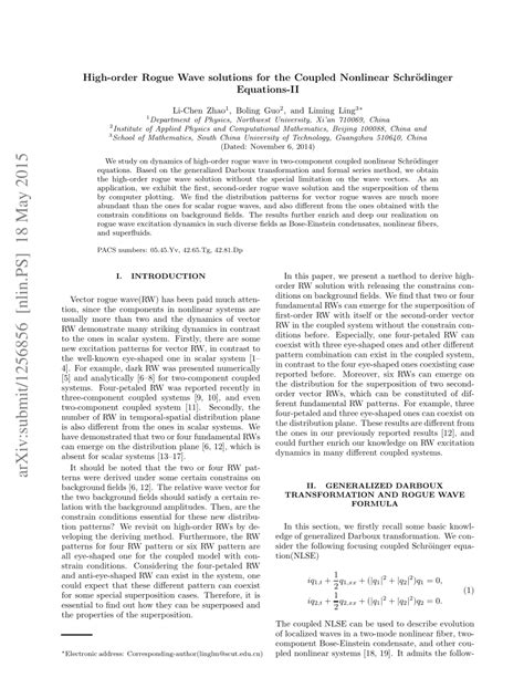 Pdf High Order Rogue Wave Solutions For The Coupled Nonlinear Schr O Dinger Equations Ii