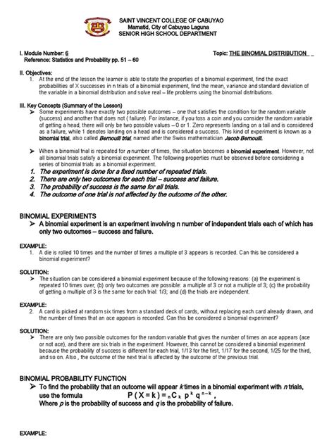 Module 6 Stat Prob Pdf Probability Distribution Variance