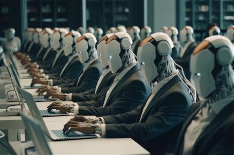 Premium Ai Image Group Of Business Robot Working On Computers In A