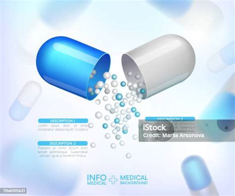 캡슐 정보 그래픽 진통제 항생제 비타민 아미노산 미네랄 생체 활성 첨가제 스포츠 영양 약의 아이콘입니다 파란색 배경에 의료 그림입니다 0명에 대한 스톡 벡터 아트 및 기타