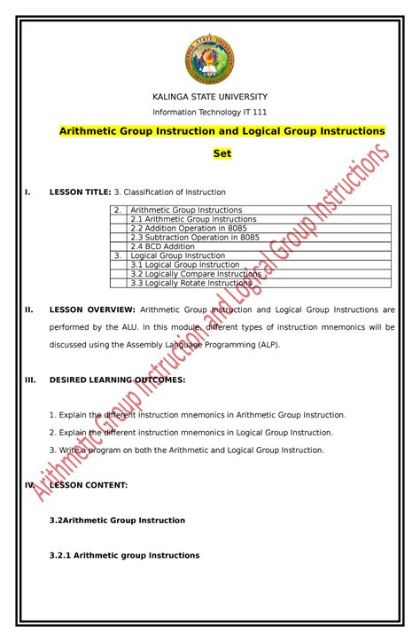 arithmetic group instruction and logical group instructions lesson title 3 classification of