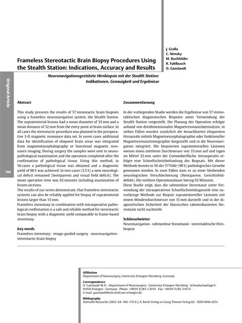 Pdf Frameless Navigated Biopsy With The Brainlab® Varioguide System A Technical Note