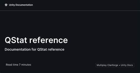 Qstat Reference • Multiplay Clanforge • Unity Docs
