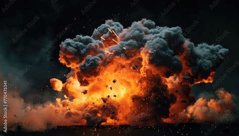 Explosion With Smoke And Sparks On Isolated Dark Background A Huge