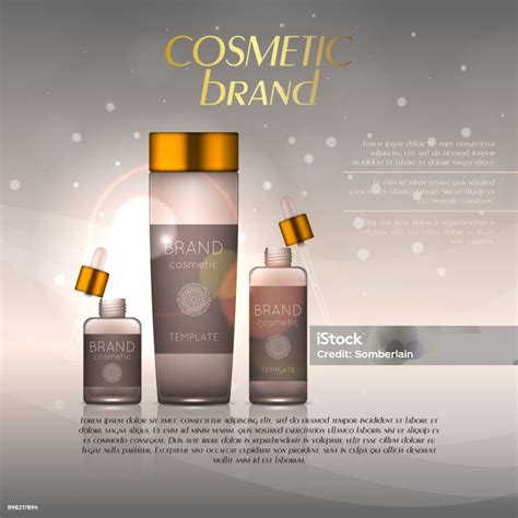 벡터 플레어 효과와 부드러운 빛 배경에 3d 화장품 그림 아름다움 현실적인 화장품 제품 디자인 서식 파일입니다 공단에 대한 스톡 벡터 아트 및 기타 이미지 Istock