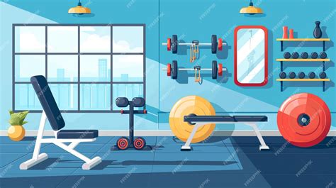 Cartoon Gym Interior With Weight Bench And Dumbbells Premium Ai Generated Image