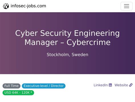 Hiring Cyber Security Engineering Manager Cybercrime In Stockholm Sweden Rinfosecjobs