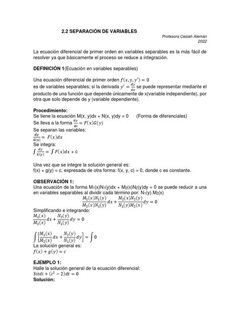 2 2 Variables Separables Pdf Integral Ecuaciones