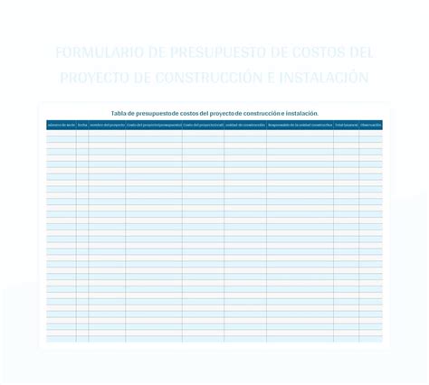 Plantilla De Excel Formulario De Presupuesto De Costos Del Proyecto De