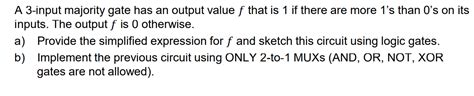 Solved A 3 Input Majority Gate Has An Output Value F That Is