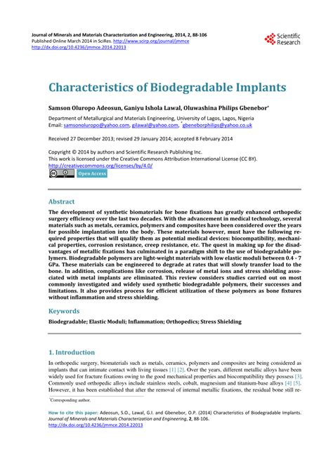 Pdf Characteristics Of Biodegradable Implants
