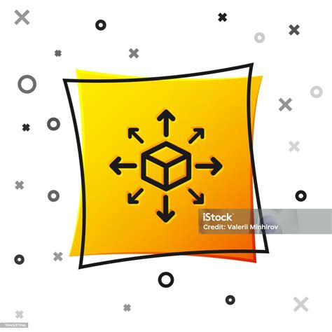 블랙 배포 아이콘 흰색 배경에 고립입니다 콘텐츠 배포 개념입니다 노란색 정사각형 단추입니다 벡터 일러스트 개념에 대한 스톡 벡터