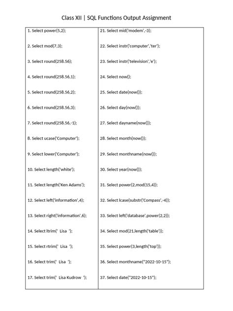 Sql Functions Assignment Pdf Table Database Computing