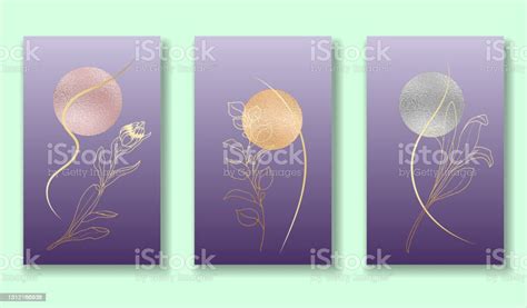 골드 식물벽 아트 벡터 세트 추상적인 모양의 지구 톤 보호 단풍 라인 아트 드로잉 인쇄 표지 벽지 최소한의 자연 벽 예술을위한 추상 식물 예술 디자인 0명에 대한 스톡 벡터