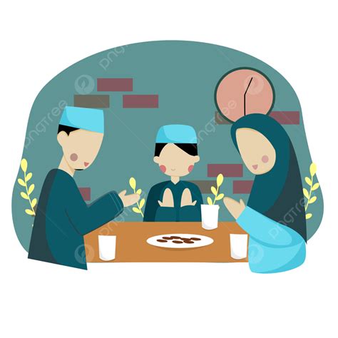이슬람 가족 행복한 Iftar 라마단 벡터 이슬람 가족 라마단 금식을 깨다 이프타르 라마단 메뉴 템플릿 Png 일러스트
